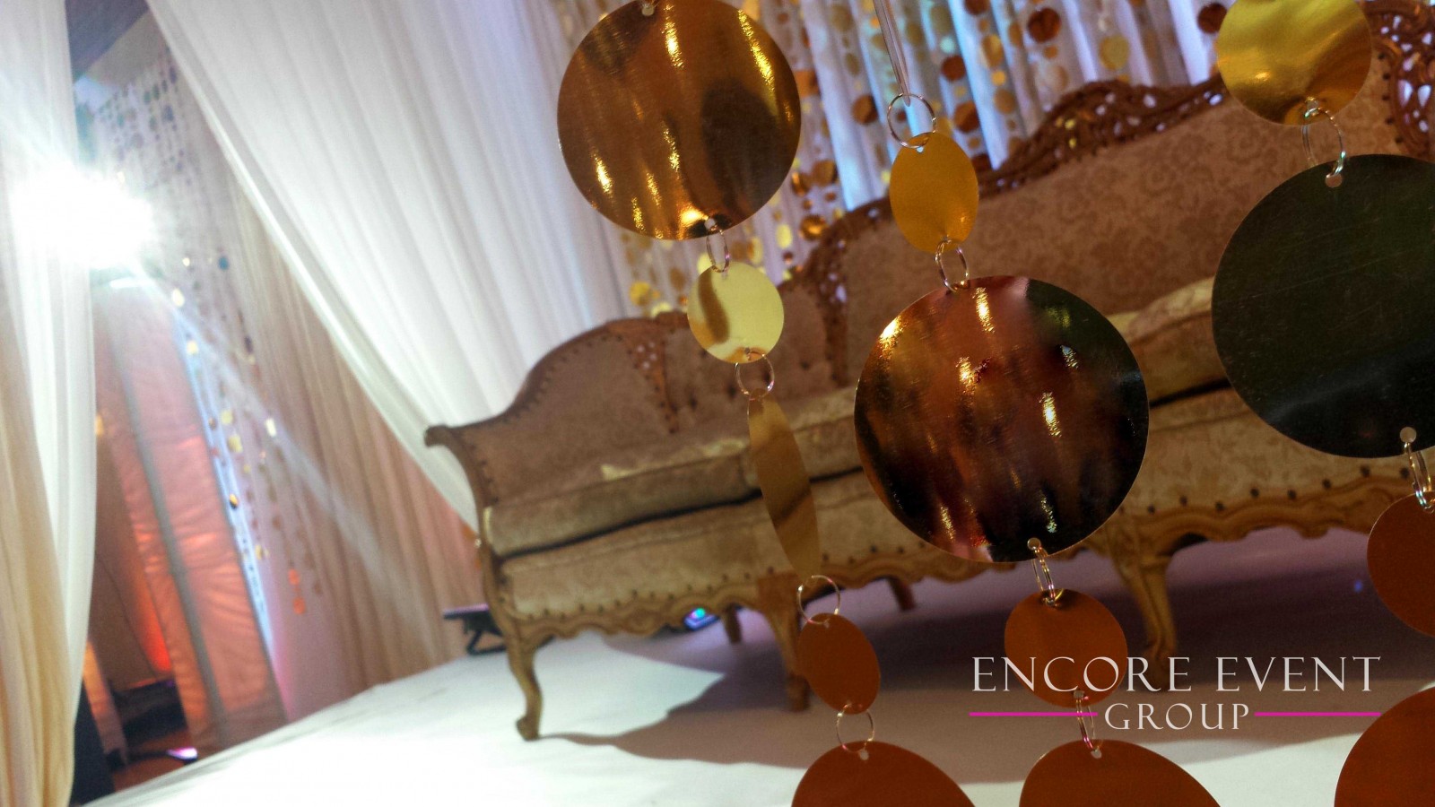 Gold Bead Draping Wayne Tree Manor Michigan - Michigan Wedding DJ ...